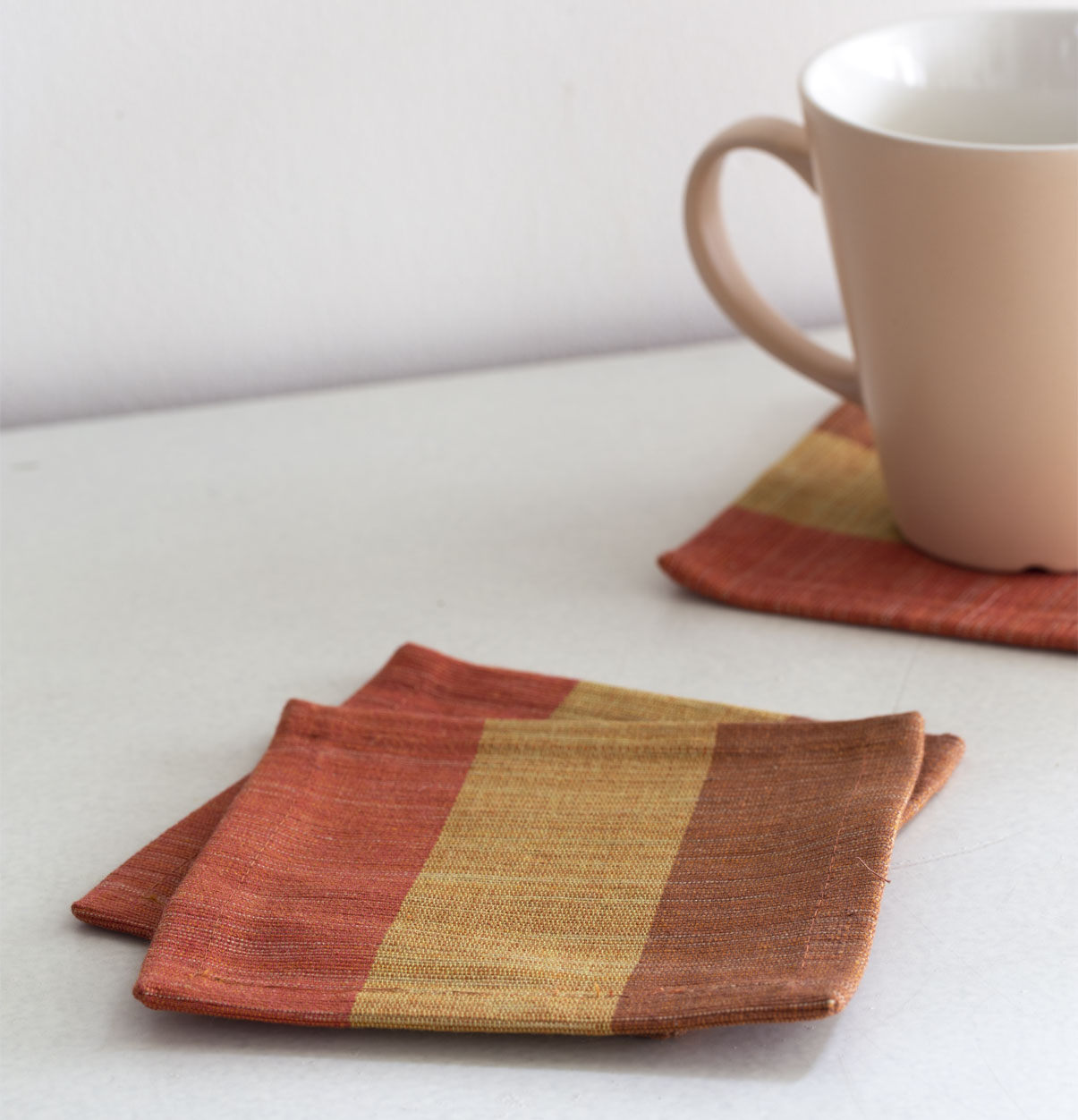 Buy Handwoven Stripe Cotton Coasters Orange/Yellow – Set of 6 – Thoppia