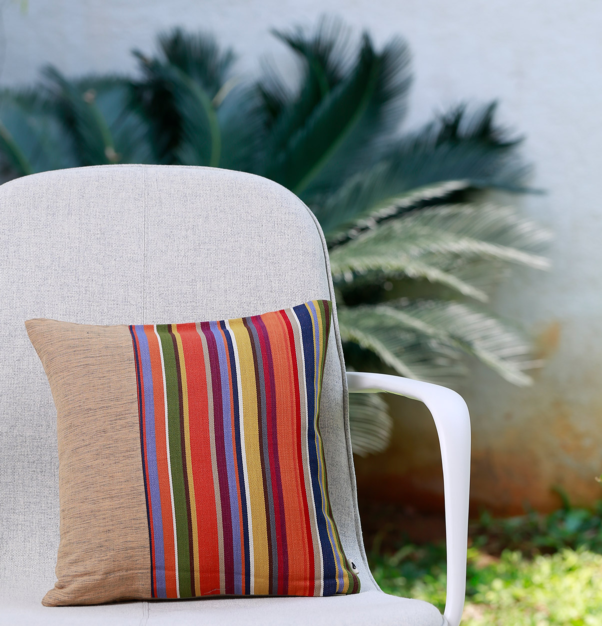 Buy Sunshine Stripes Cotton Cushion cover Multi color 12"x12" – Thoppia